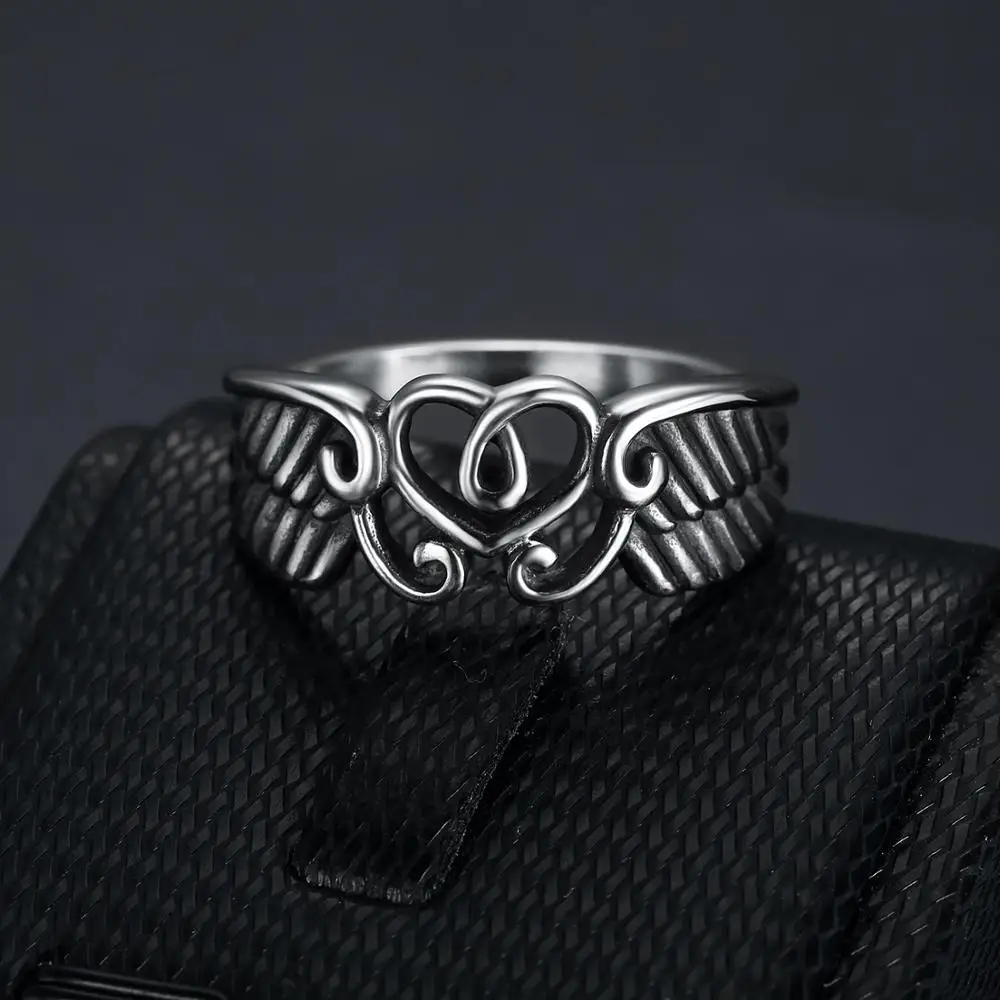 Anillo de alas de Ángel de amor de acero inoxidable para mujer, anillo de aniversario de fiesta ...