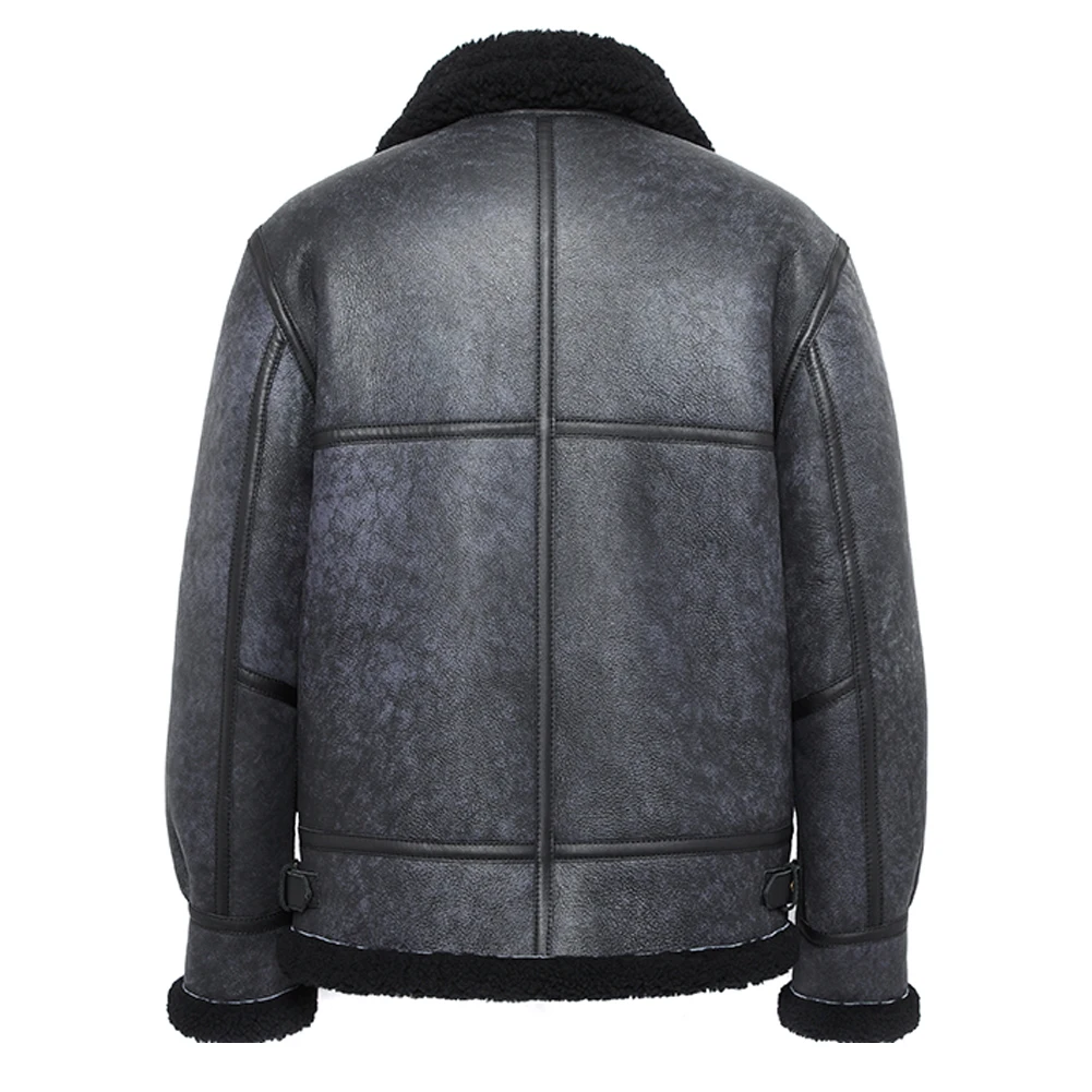 Sheepskin Shearling Jacket Mens B3 Bomber Jacket Short Leather Jacket Mens Winter Coats Fur ...