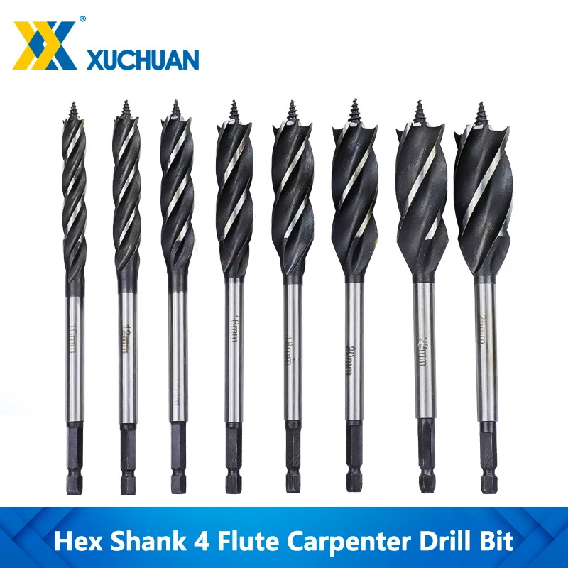 Carpenter-Drill-Bit-Hex-Shank-Wood-Milling-Cutter-4-Flute-Auger-Drill ...