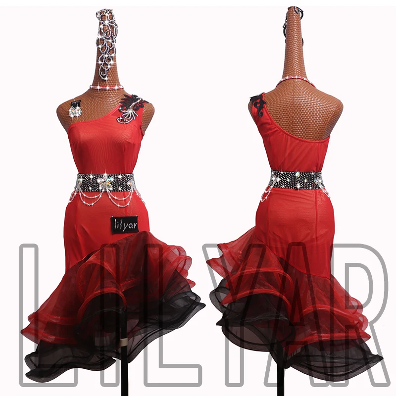 New-Latin-Dance-Competition-Performance-Adult-Red-Diagonal-Shoulder ...