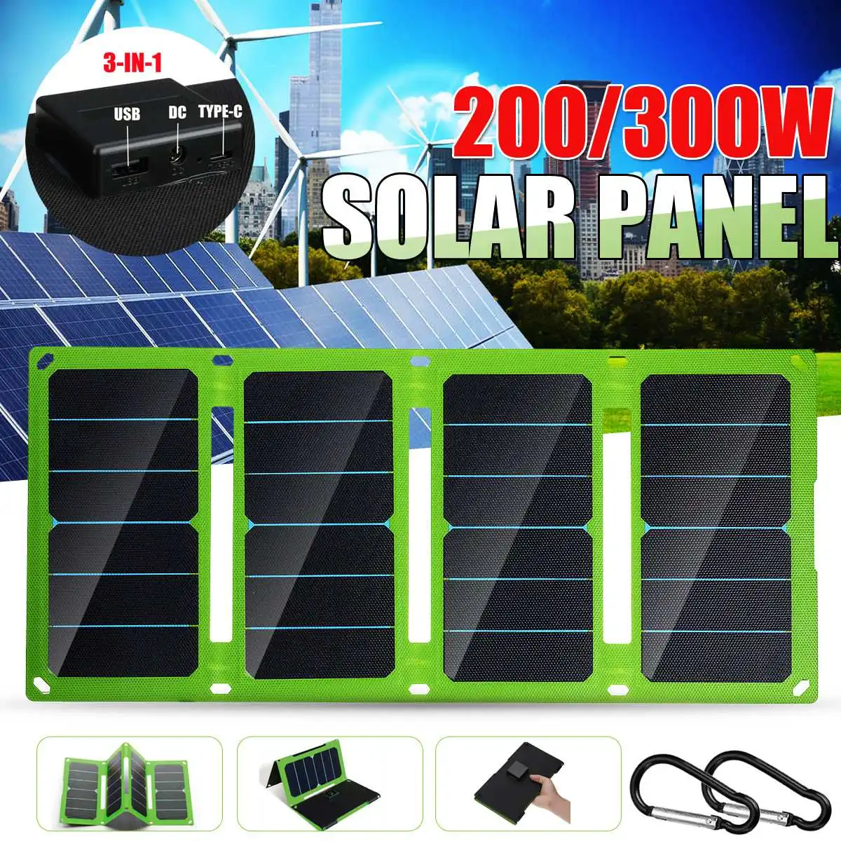 300W Foldable Solar Panel Dual USB Protable Outdoor Folding Solar Cells ...