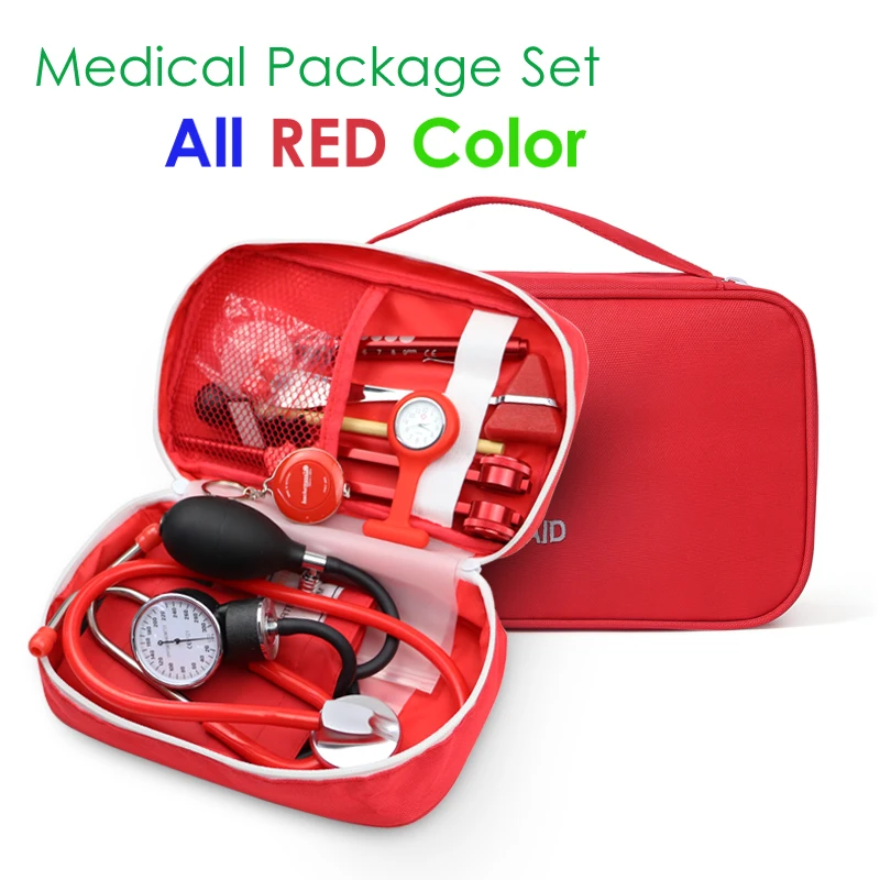 Red-Medical-Kit-Health-Monitor-Bag-Pouch-Set-with-Stethoscope-Manometer ...