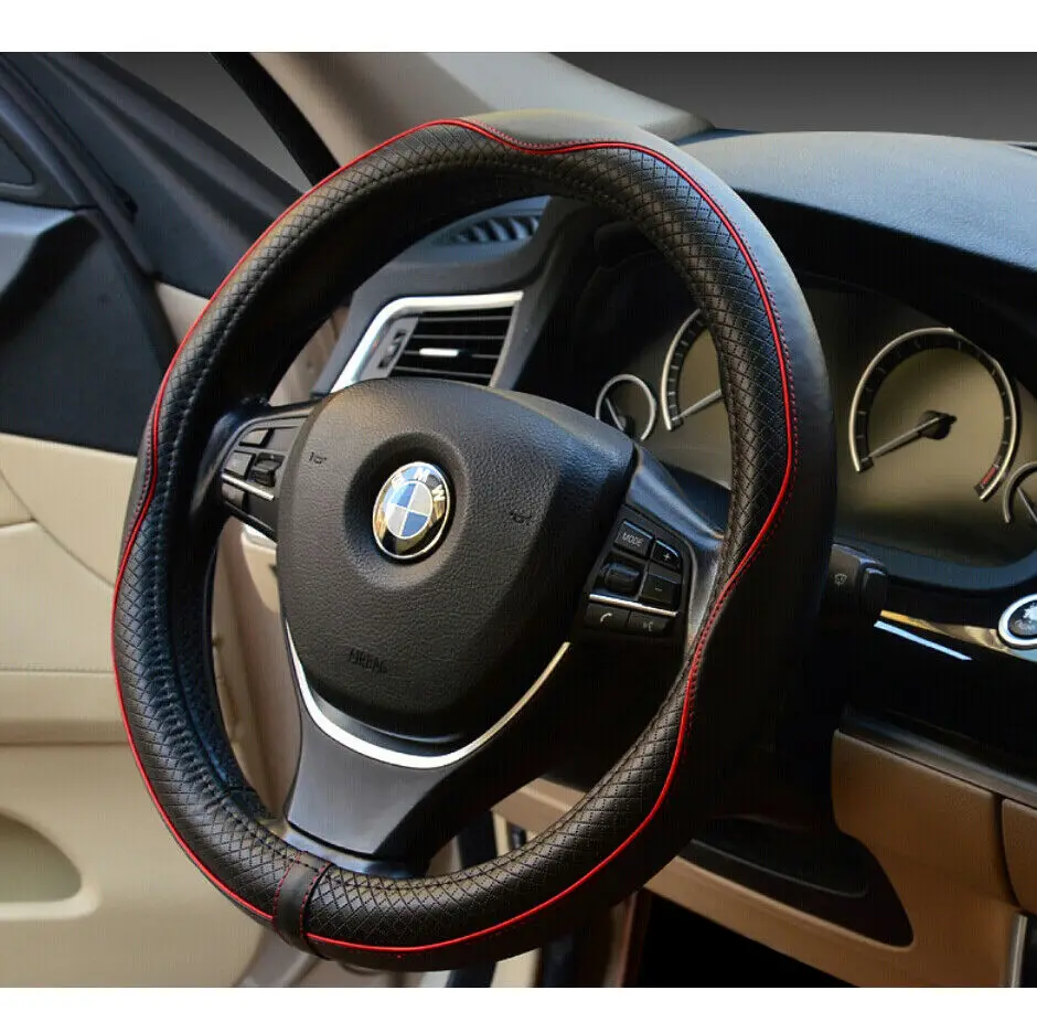 Couvre volant,Couvre-volant universel en cuir véritable tressé pour Bmw ...