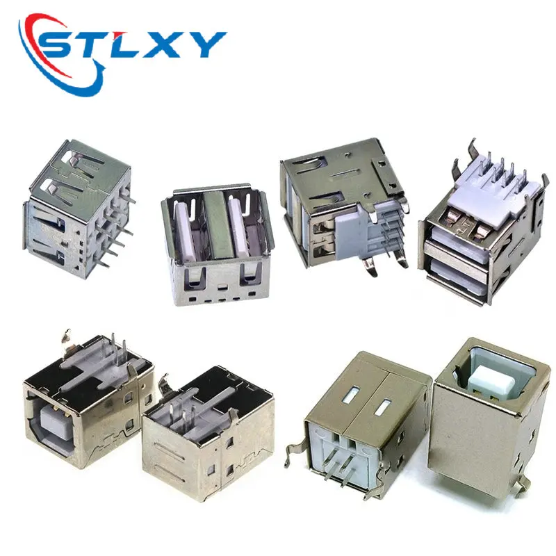 10 Uds cuadrado USB socket usb B hembra Tipo 90/180 grados, PCB de ...