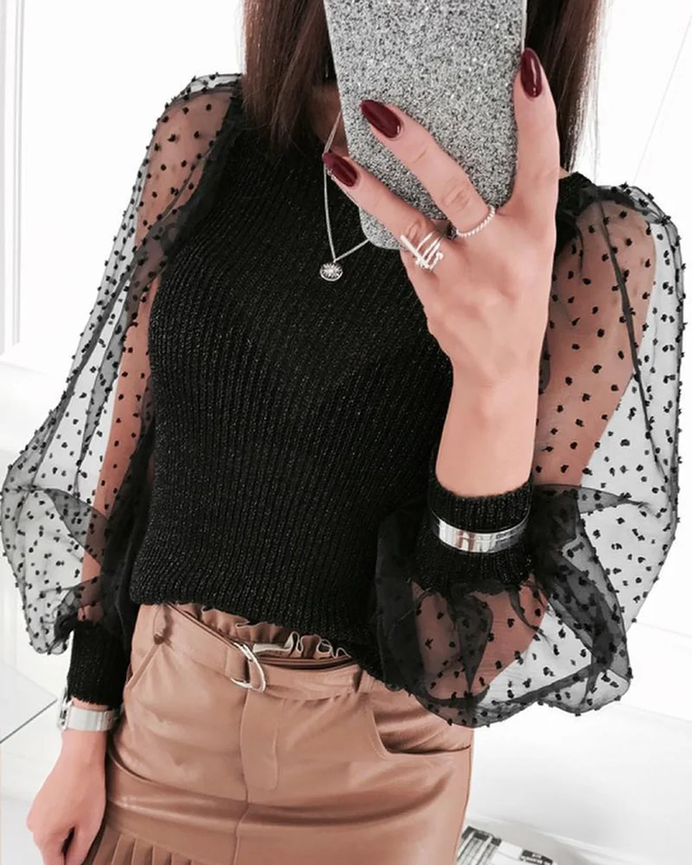 Women's Sheer Mesh See through Blouse 2020 New Fashion Elegant Slim ...