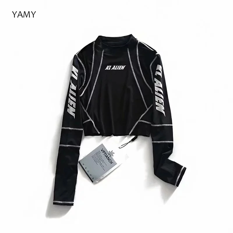 KL ALIEN/женская футболка с буквенным принтом и длинными рукавами ...