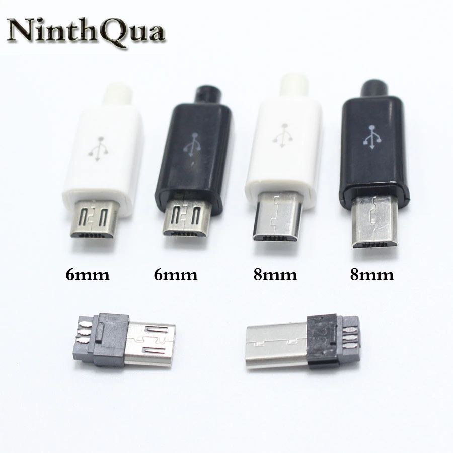 10PCS/LOT YT2153 Micro USB 4Pin Male connector plug Black/White welding ...