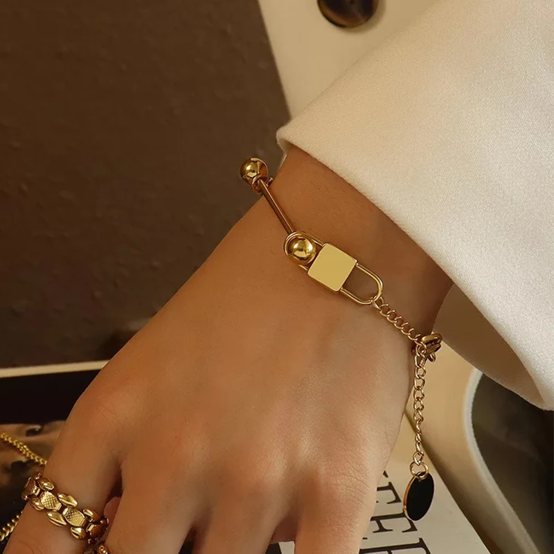 316 Stainless Steel Gold Chain Lock Bracelets For Women Fashion ...