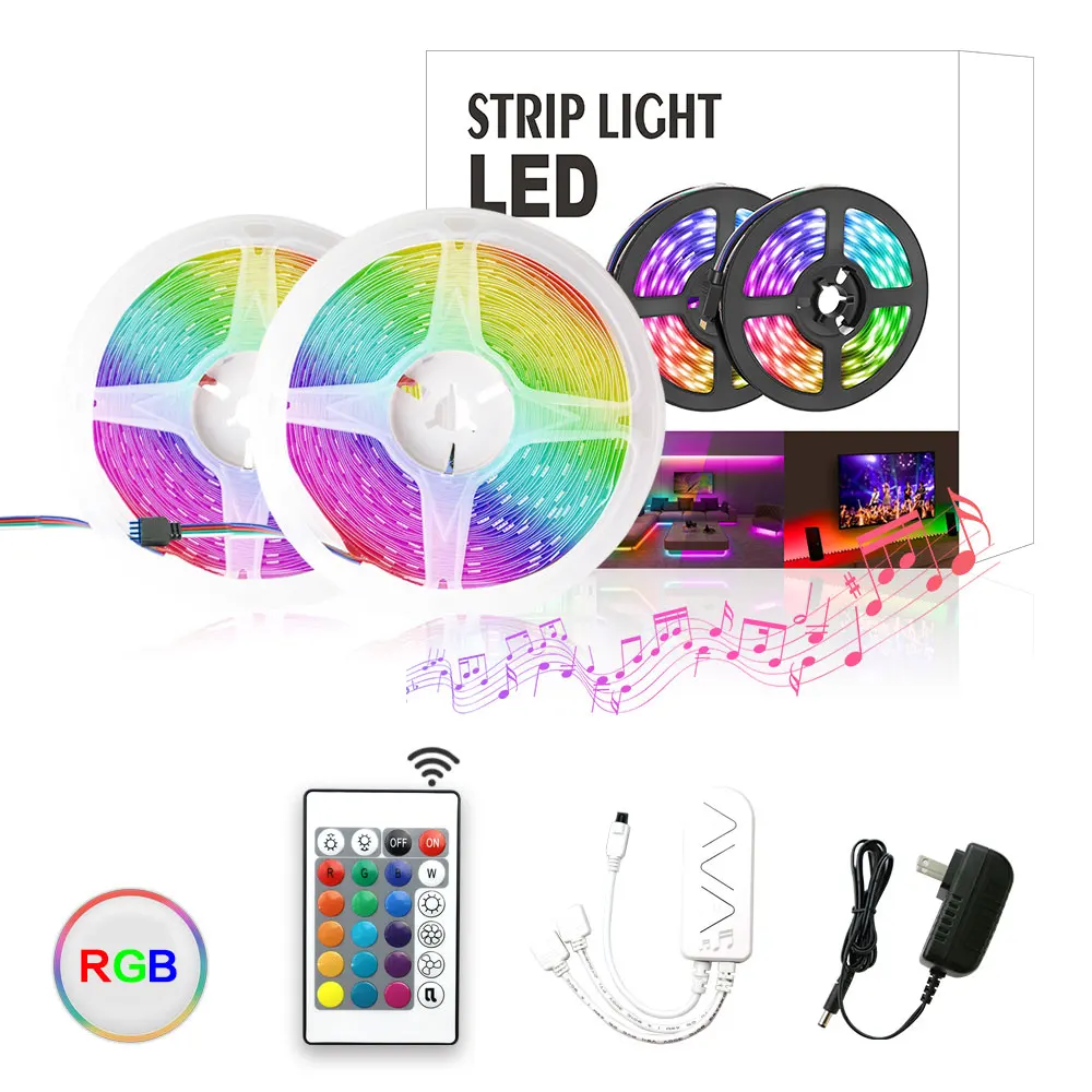 새로운 도착 RGB LED 스트립 조명 5/10M SMD5050 3528 색상 변경 유연한 스트라이프 음악 24 키 원격 홈 ...