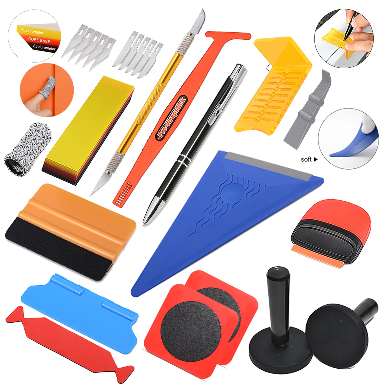 Foshio Car Vinyl Tint Film Install Tool Kit Ppf Rubber Scraper Squeegee ...