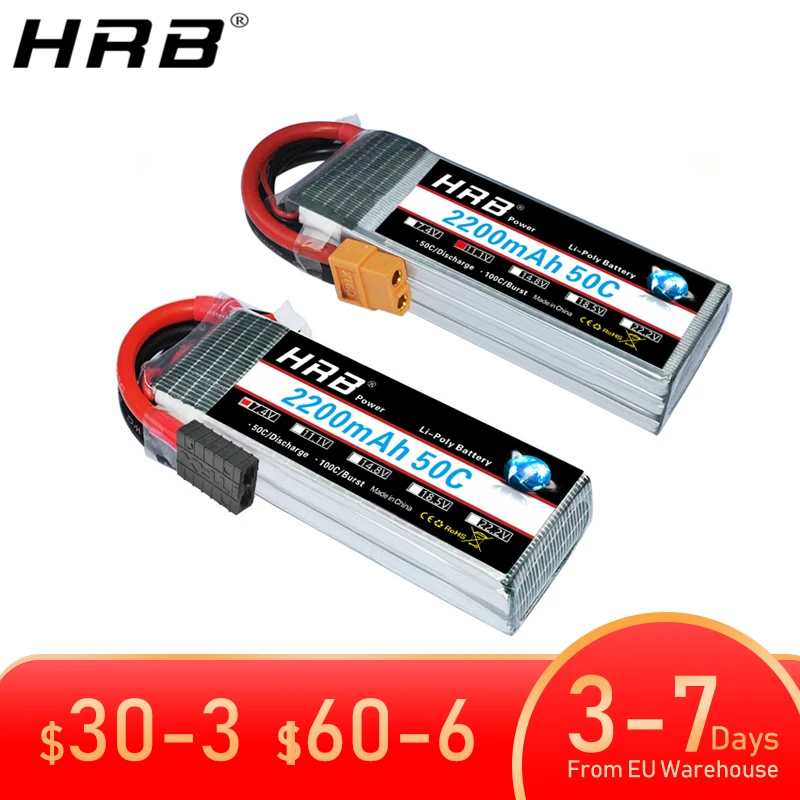 2PCS HRB 2S 3S 4S 5S 6S Lipo 배터리 7.4V 11.1V 14.8V 22.2V 2000mah 5000mah 6000mah 1500mah RC 비행기 ...