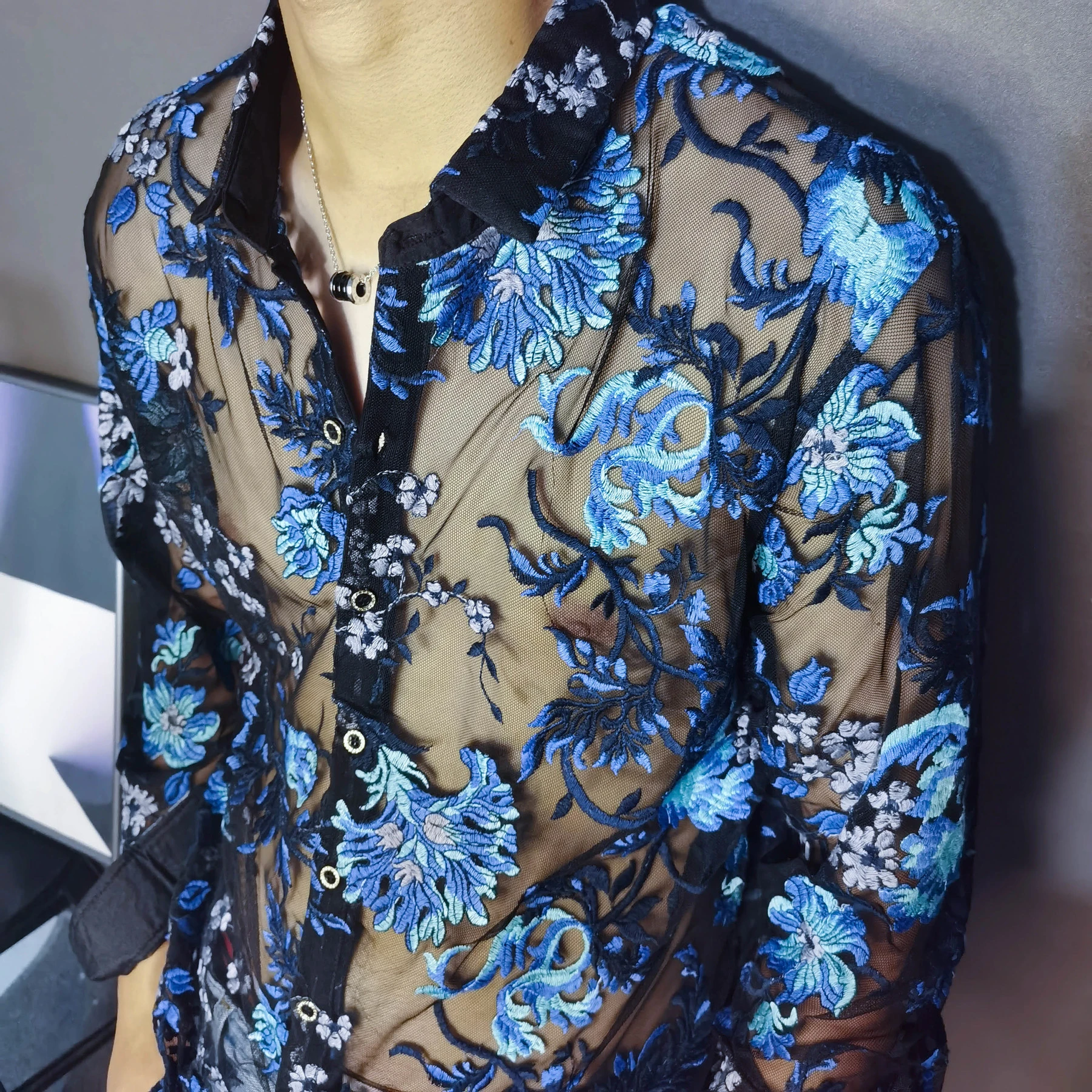 Chemise Homme Sexy See Through Mesh Shirt Men 4xl Luxury Transparent ...