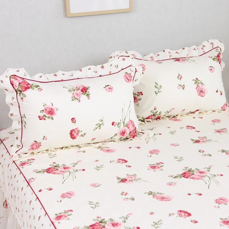 Cilected-Nordic-Cotton-Pillowcase-Rose-Flower-Print-Princess-Wind-Lotus ...
