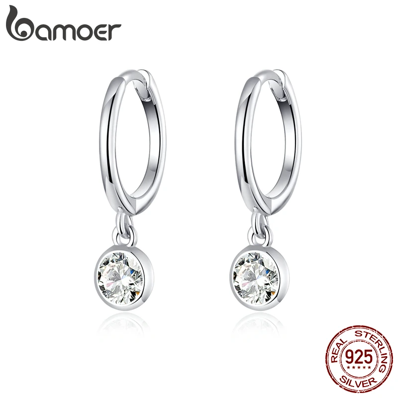 bamoer 925 Sterling Silver Clear CZ Waterdrop Hoop Earrings for Women Platinum Plated Statement ...