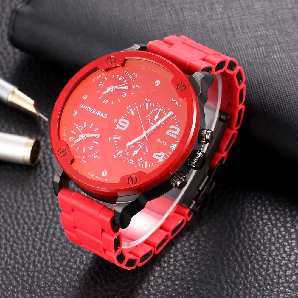 Brand Watches Men Red Steel Strip Sport Quartz Clock Business Multiple ...