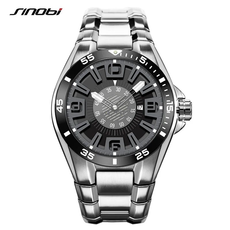 SINOBI Brand Sports Men's Watches 44mm Dial Luminous Calendar ...