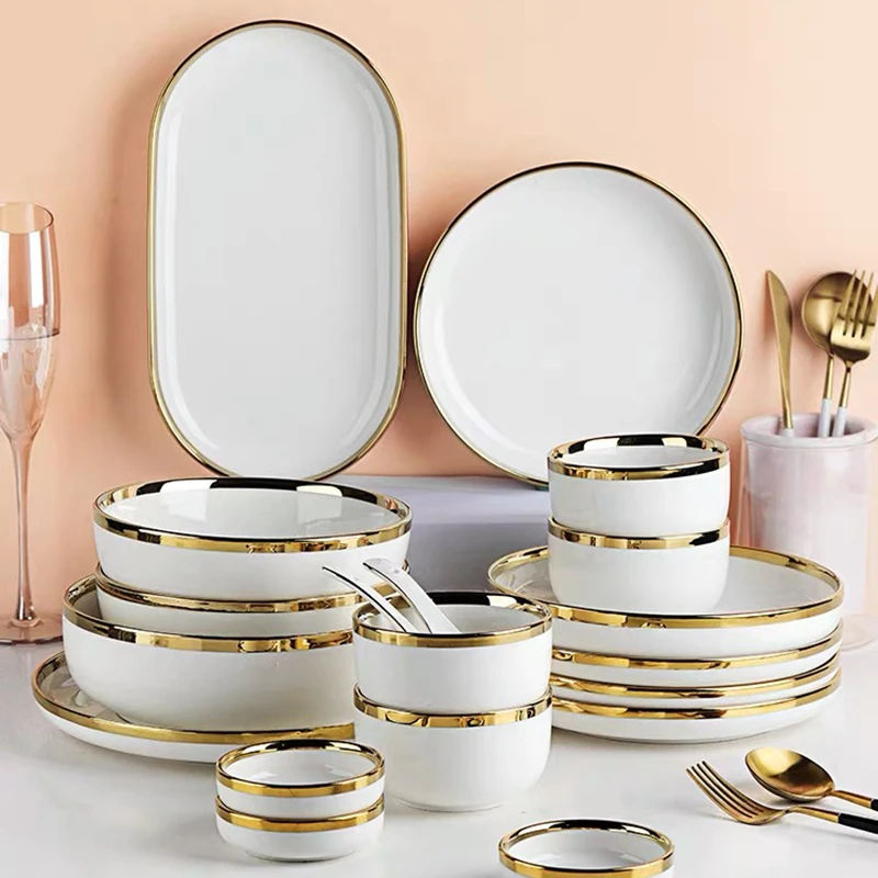 White Porcelain Plates Food Dinner Set Dishes Salad Soup Bowl Ceramic ...
