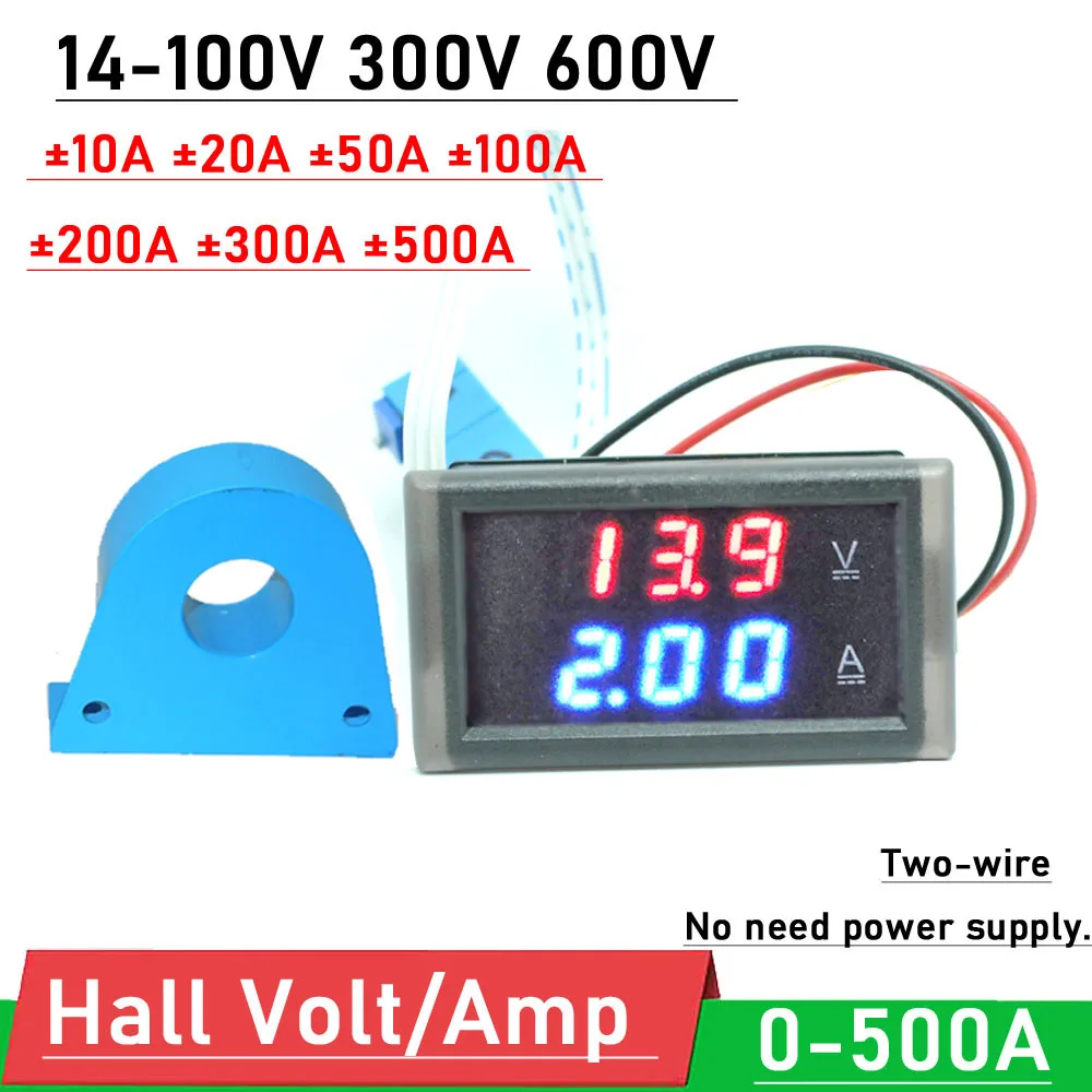 DYKB-2wire-14-600V-0-500A-DC-Hall-Voltmeter-ammeter-LED-Digital-VOLT ...