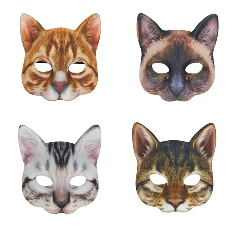 Halloween Mask Cat Half Face Mask Party Playing Props Furry Animal ...