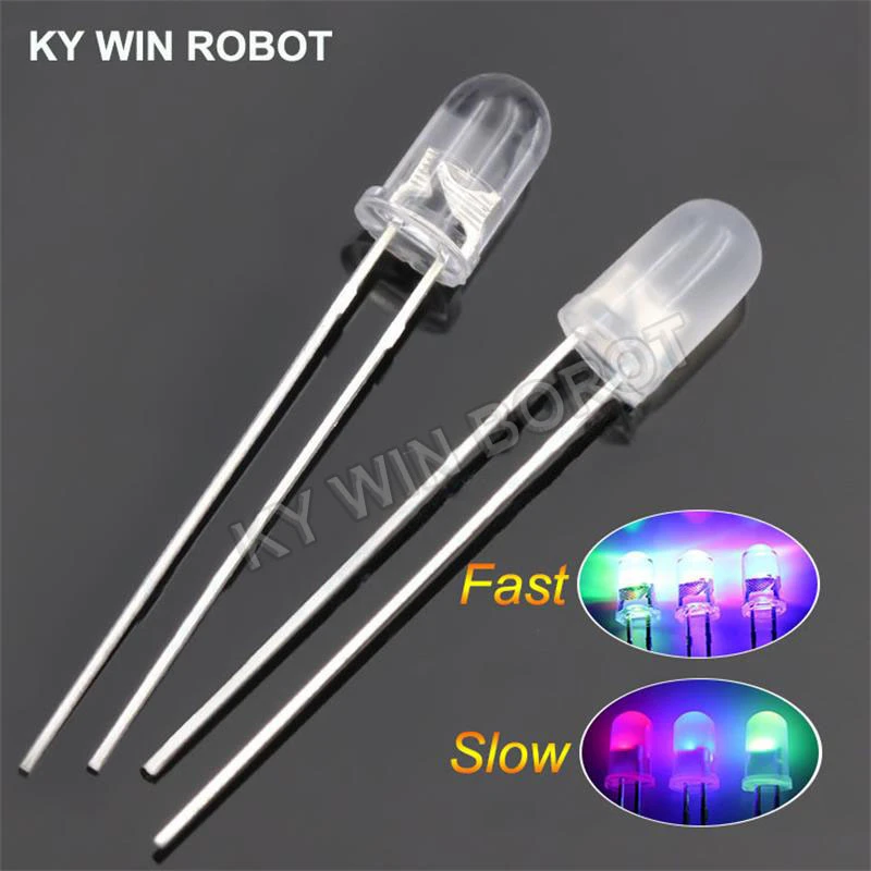 20pcs/lot F5 5mm Fast/slow Rgb Flash Red Green Blue Rainbow Multi Color ...