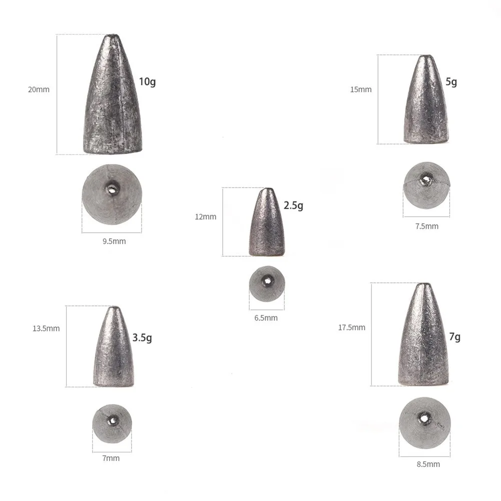 Bullet Lure Fishing Weights 5 Sizes Cone Sinkers Fishing Tackle For ...
