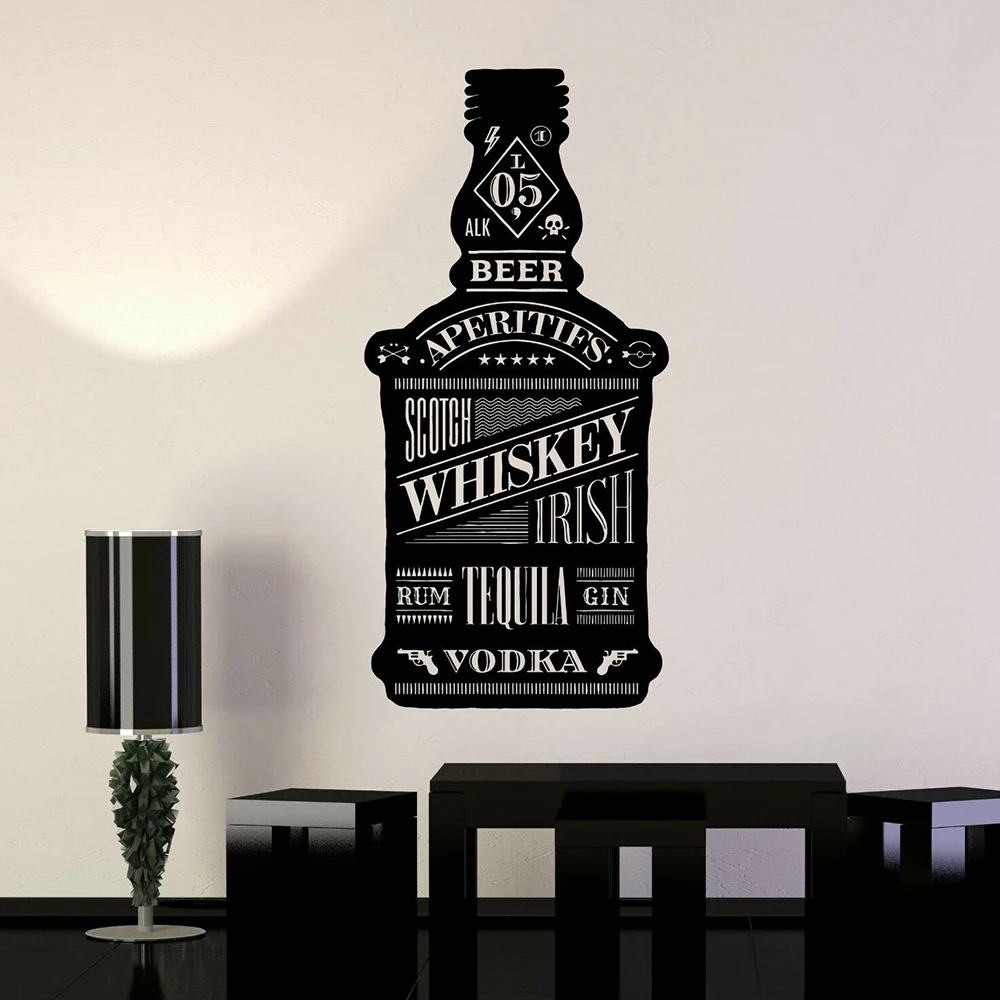 Alcohol Bottle Wall Decal Bar Night Club Whisky Beer Wall Stickers ...