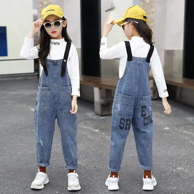 Denim Girls Overalls Jumpsuit Jeans Jumpsuits For Kids 6-16 Year ...