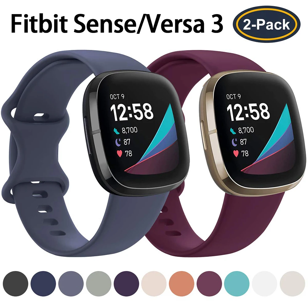 Fitbit Sense/Versa 3, 2 Packสายนาฬิกาซิลิโคนนุ่มเปลี่ยนสายรัดข้อมือ ...