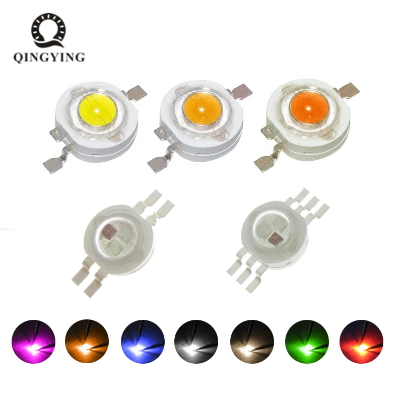 100pcs 1W 3W LED 고출력 LED 슈퍼 밝기 딥 레드 660nm 로얄 블루 445nm 핑크 풀 스펙트럼 화이트 옐로우 ...