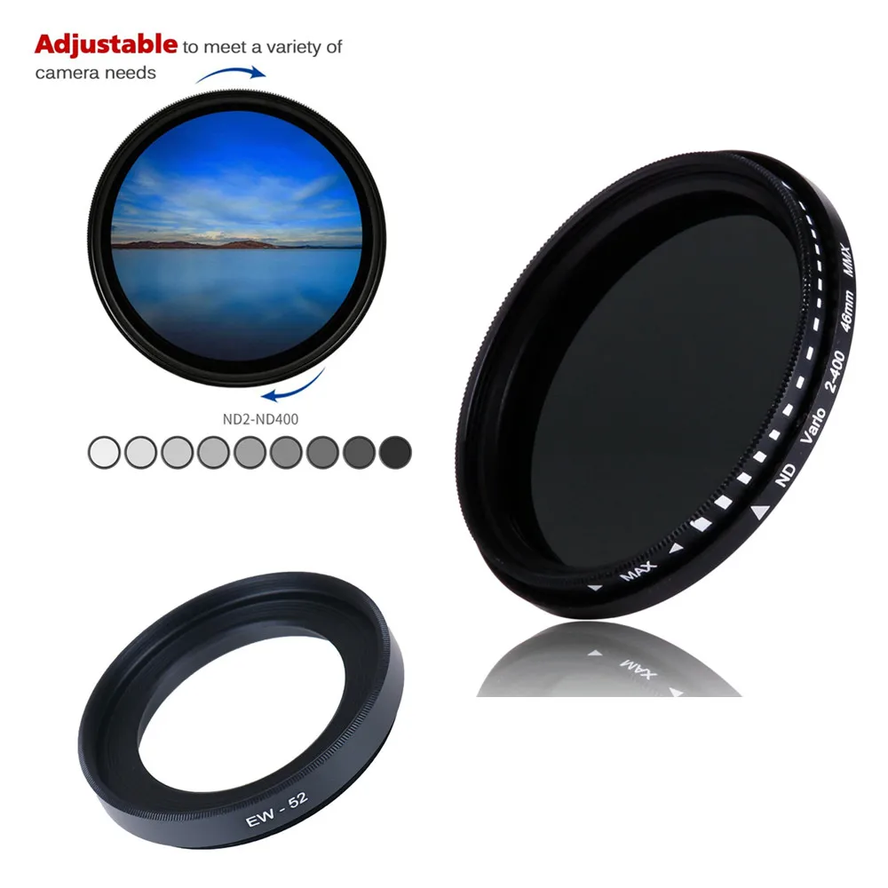 Variable ND Filter ND2-400 Neutral Density Filters EW52 Lens Hood for ...