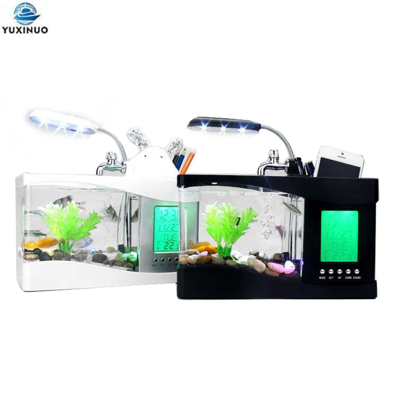 USB-Desktop-Mini-Aquarium-Fish-Tank-with-LED-Light-Lamp-LCD-Display ...