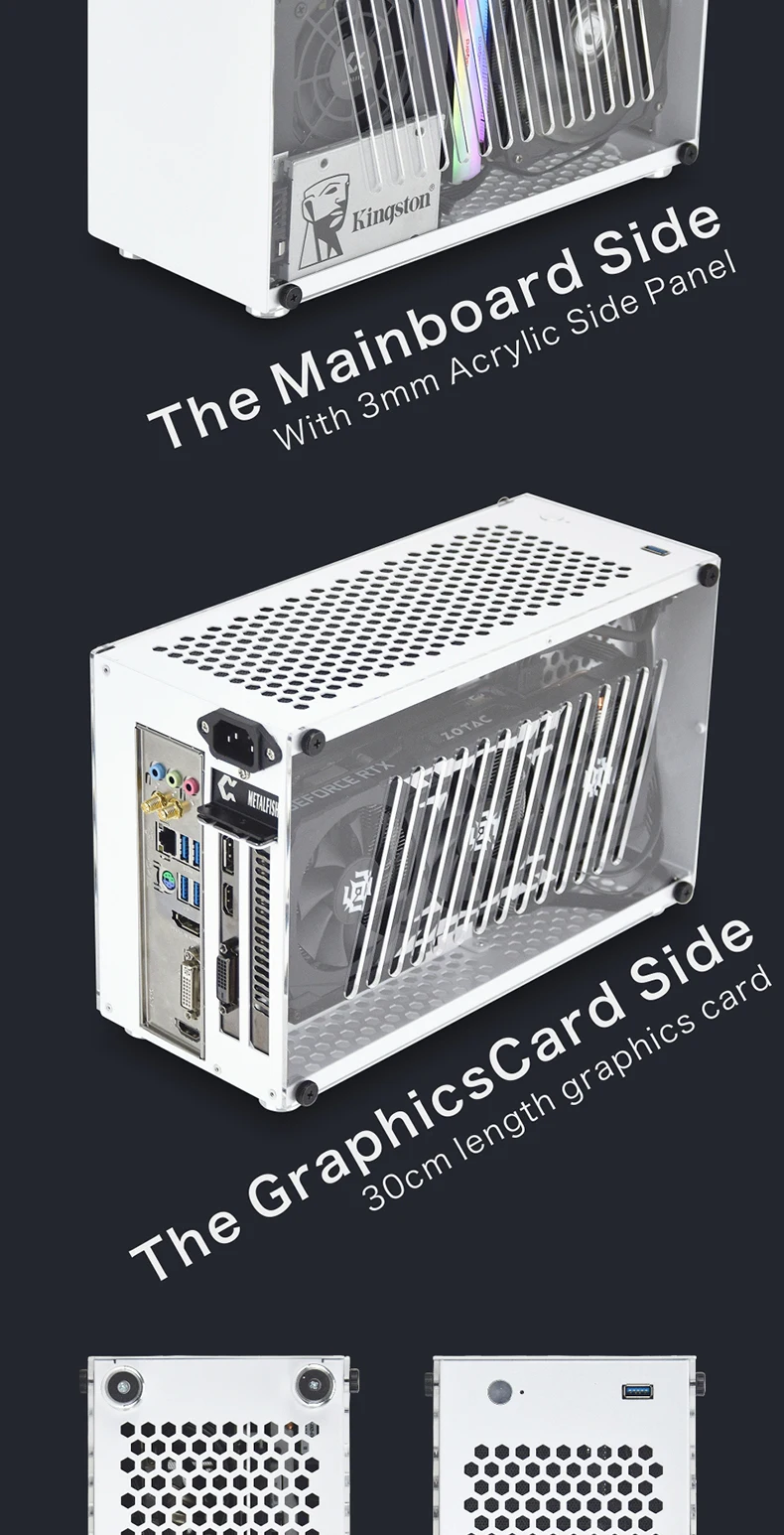 METALFISH T60 A4 미니 ITX 케이스 게임용 컴퓨터 흰색 섀시 미니 PC 컴퓨터 트랜스페어 케이스, USB3.0 ...