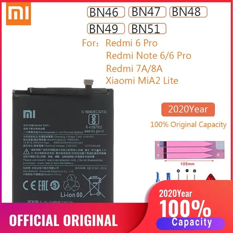 BN46 BN47 BN48 BN49 BN51 원래 Xiaomi Redmi 6 Pro 7A 8A MiA2 Lite 교체 용 배터리 ...