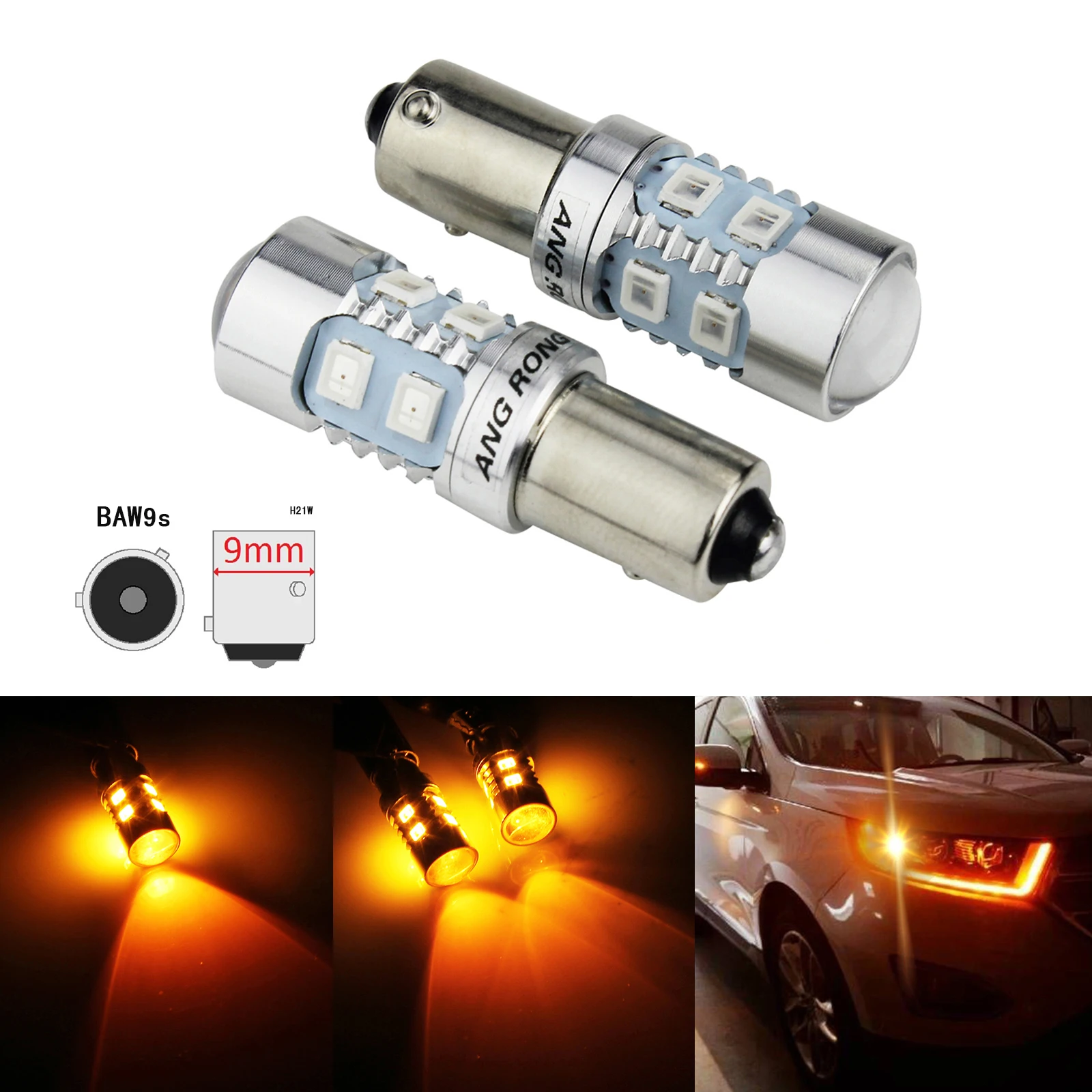 Angrong 2x Hy21w Baw9s Led Light Amber Indicator Revese Turn Signal ...