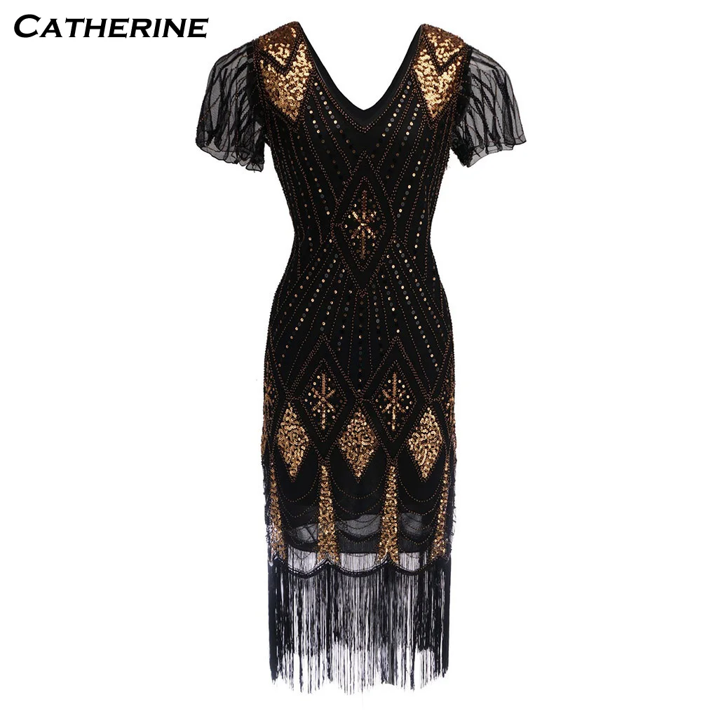 Vestido de Great Gatsby mujeres 1920s de lentejuelas Vintage Art Deco ...