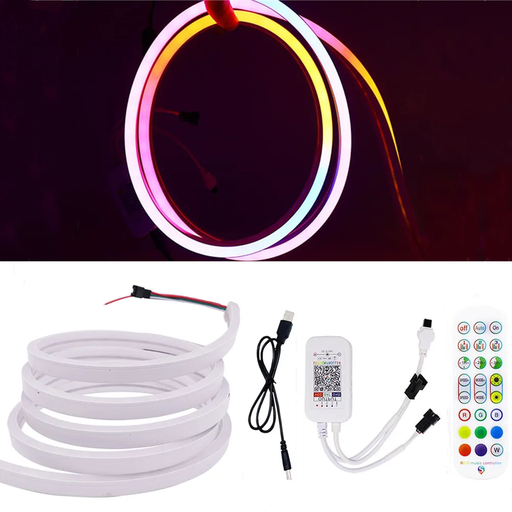 Usb Ws2812b Led 네온 라이트 스트립 로그인 5v 60ledsm Rgb 유연한 개별적으로 주소 지정 픽셀 리본 테이프 로프 램프 원격led 스트립