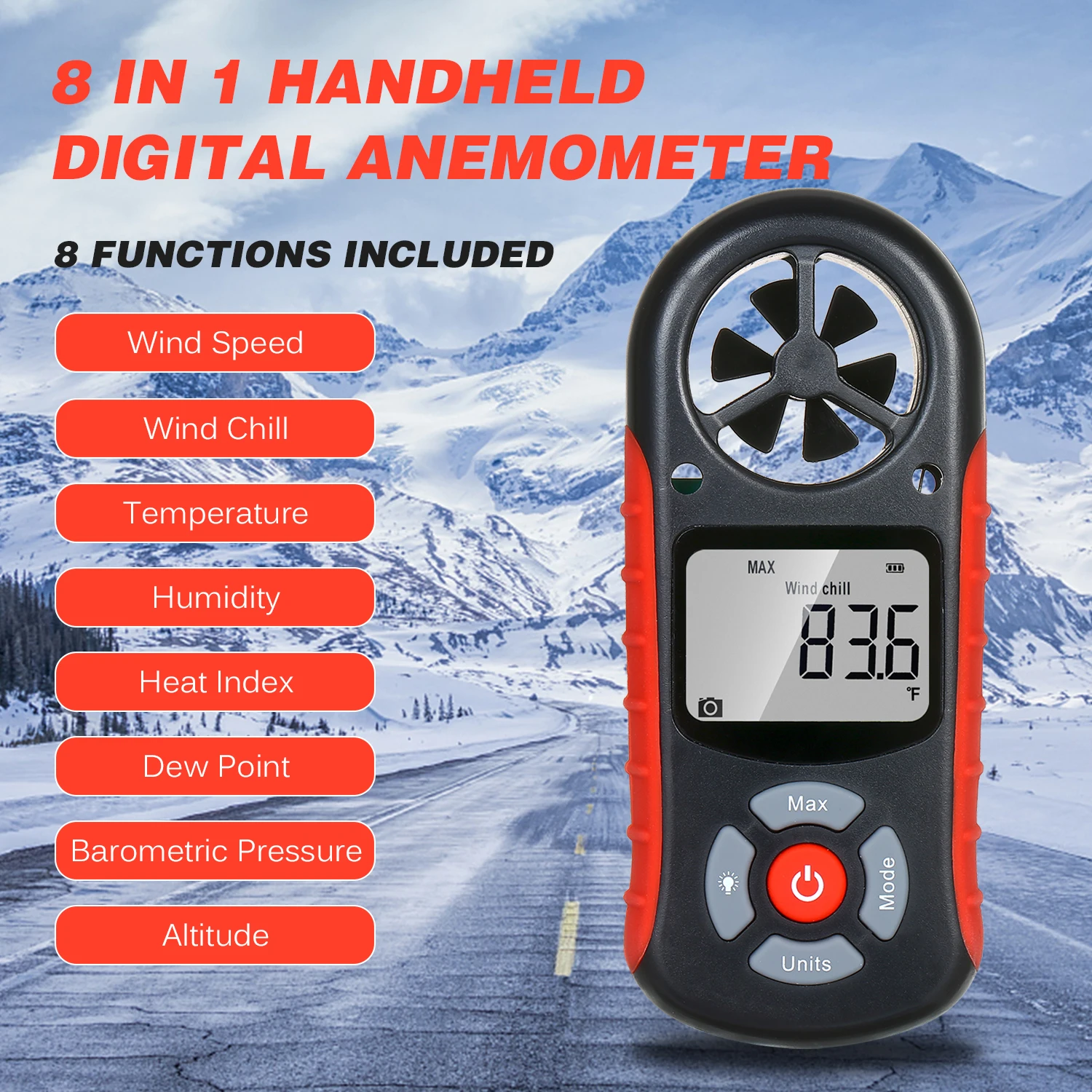 8 In 1 Digital Anemometer Handheld Wind Speed Meter For Measuring Wind ...