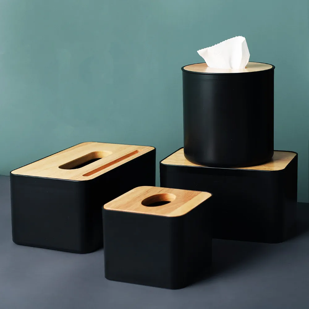 Modern-Black-Color-Tissue-Containers-with-Phone-Holder-Wood-Cover-Seat ...