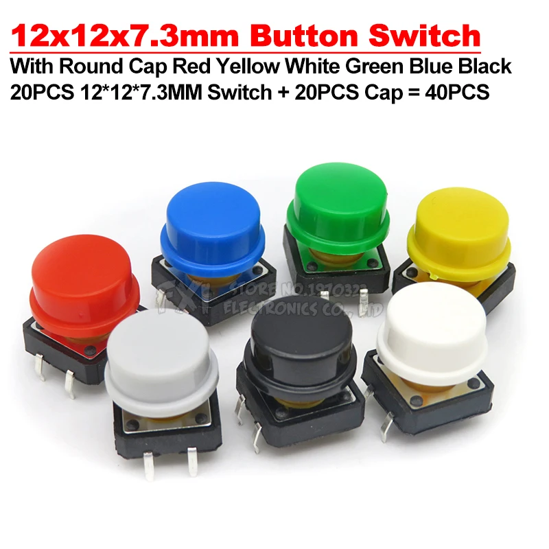 40pcs 12x12x7.3mm Pcb Momentary Tactile Tact Mini Push Button Switch Module Dip 4pin With Round ...