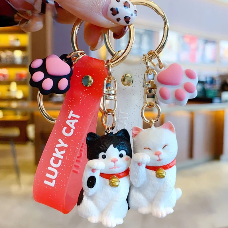 For-Women-cute-lucky-cat-keychains-Cartoon-kitten-doll-Key-chain-with ...