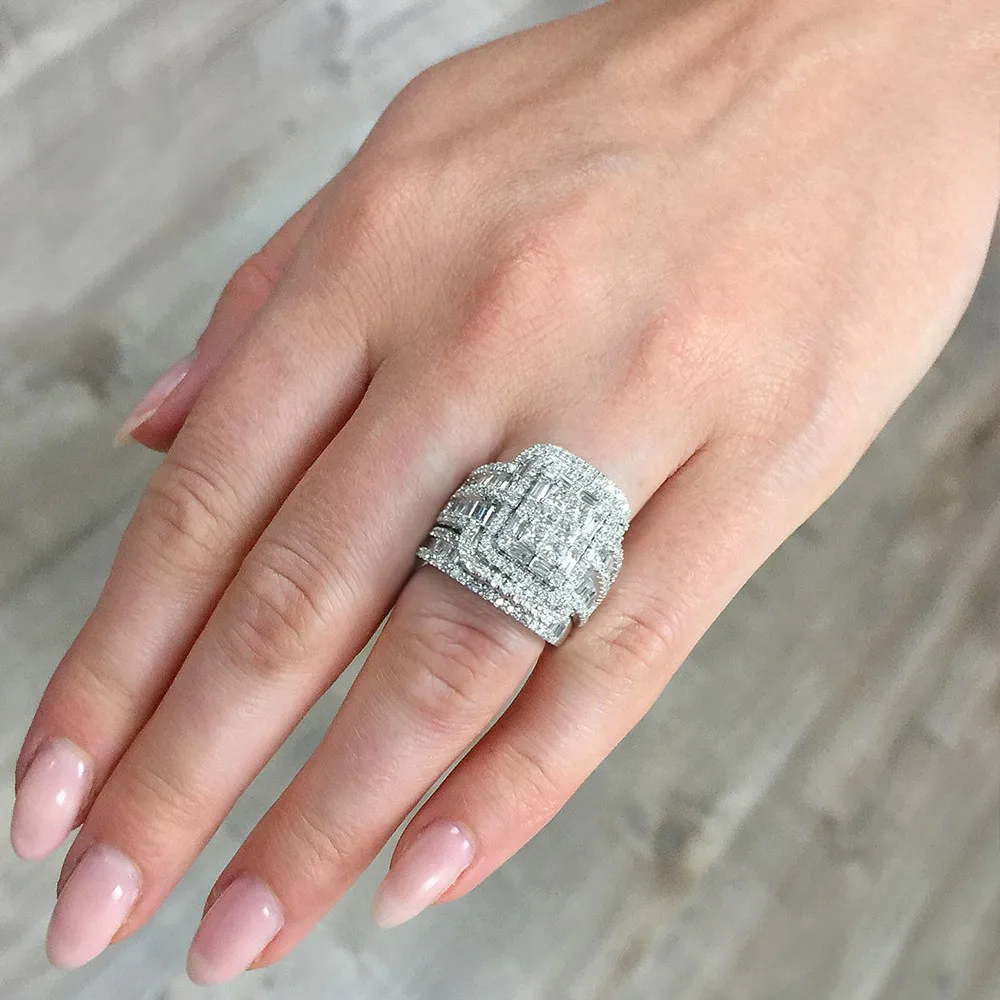 Vintage Female White Crystal Stone Rings Silver Color Wedding Jewelry ...