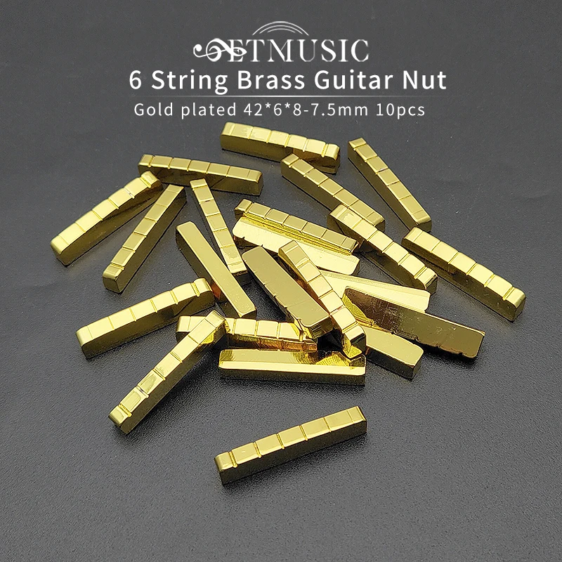 10PCS-Brass-Guitar-Curved-Bottom-Nut-6-String-Slotted-Brass-Gold-Plated ...