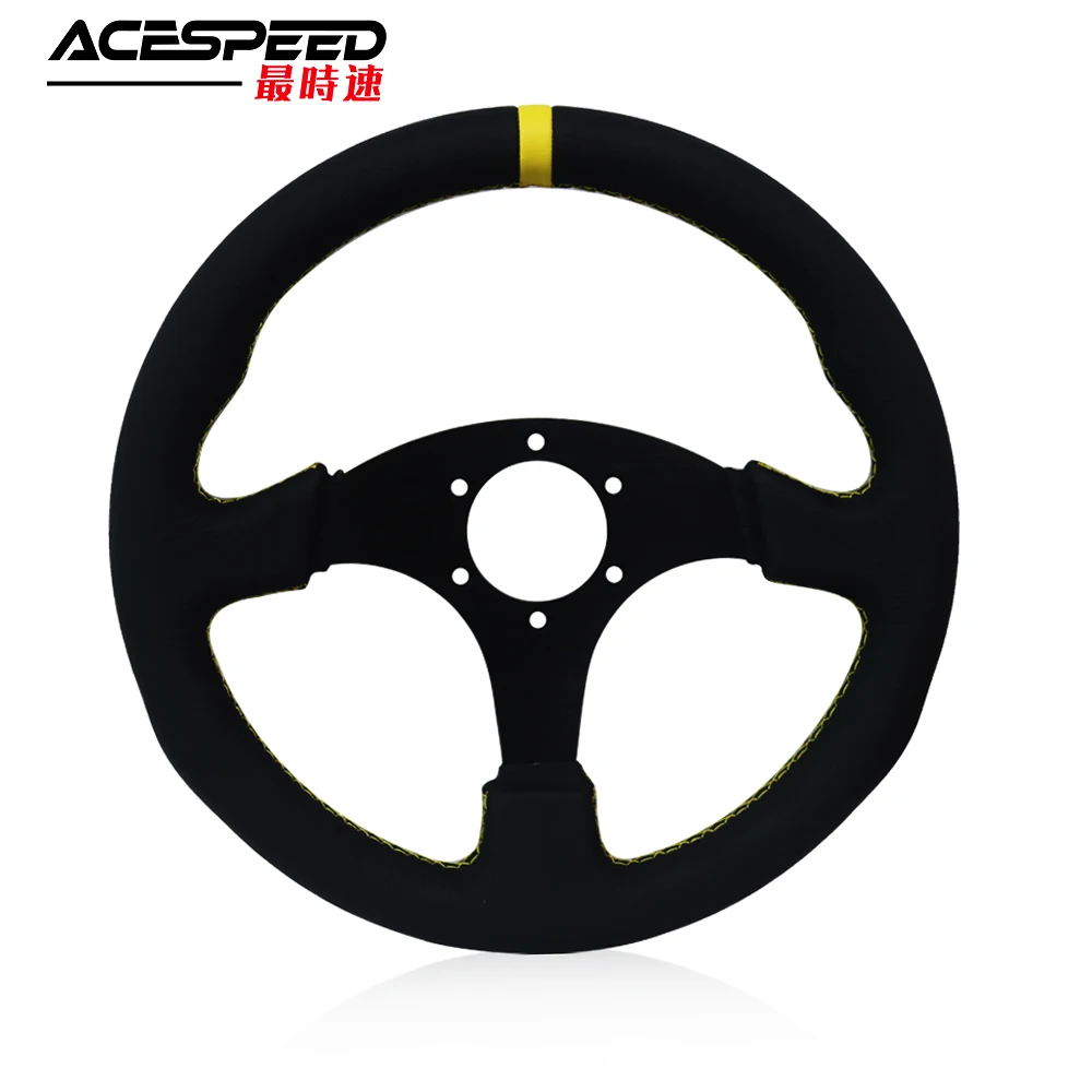 Auto-Universal-13inch-330mm-Racing-Flat-Steering-Wheel-Suede-Leather ...