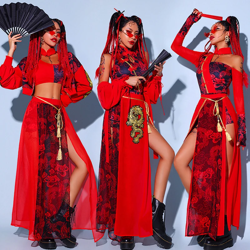 FREE SHIPPING Chinese Style Women Red Festival Costume Outfits Set ...
