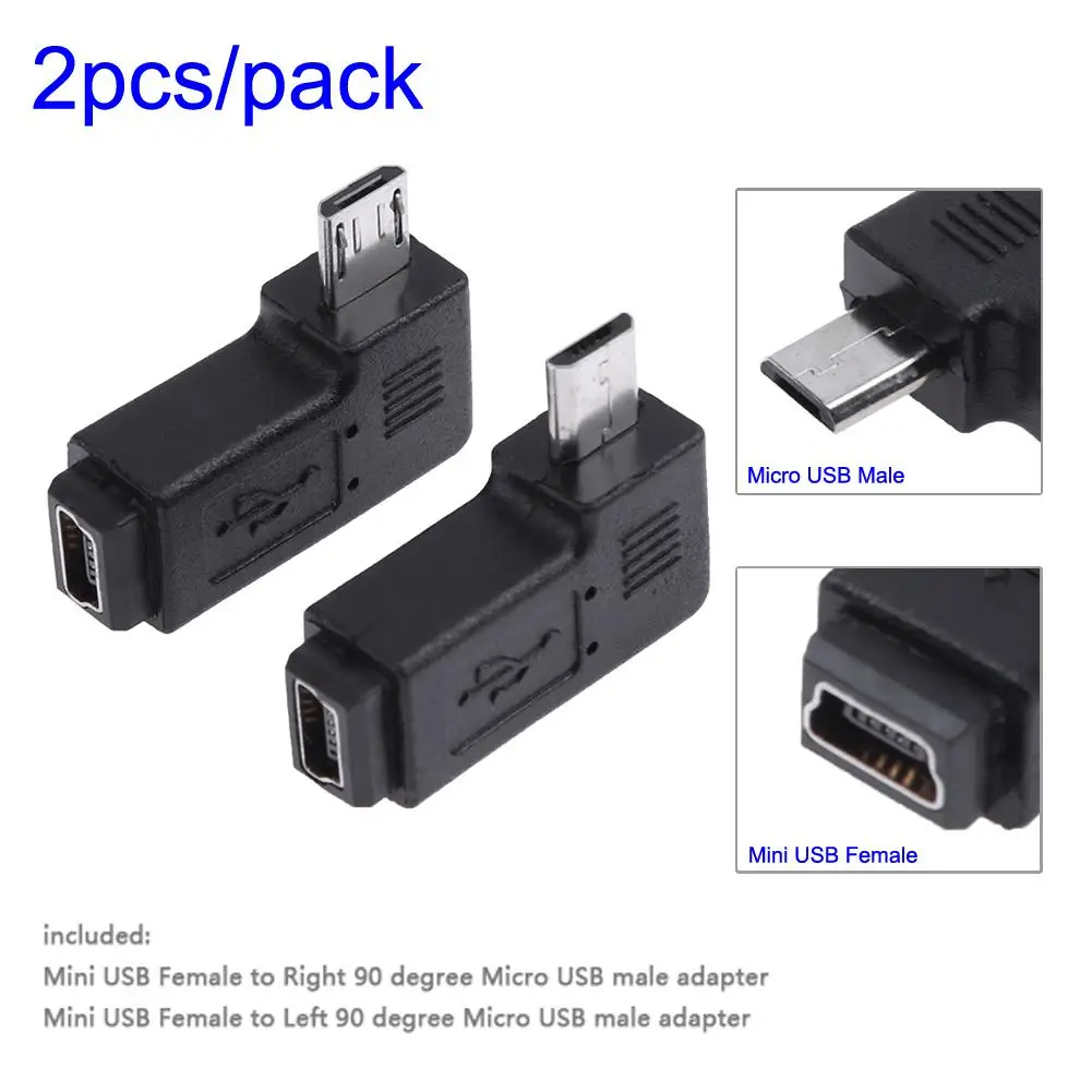 2pcs 90 Degree Mini USB Female to Micro USB Male Adapter Connector ...