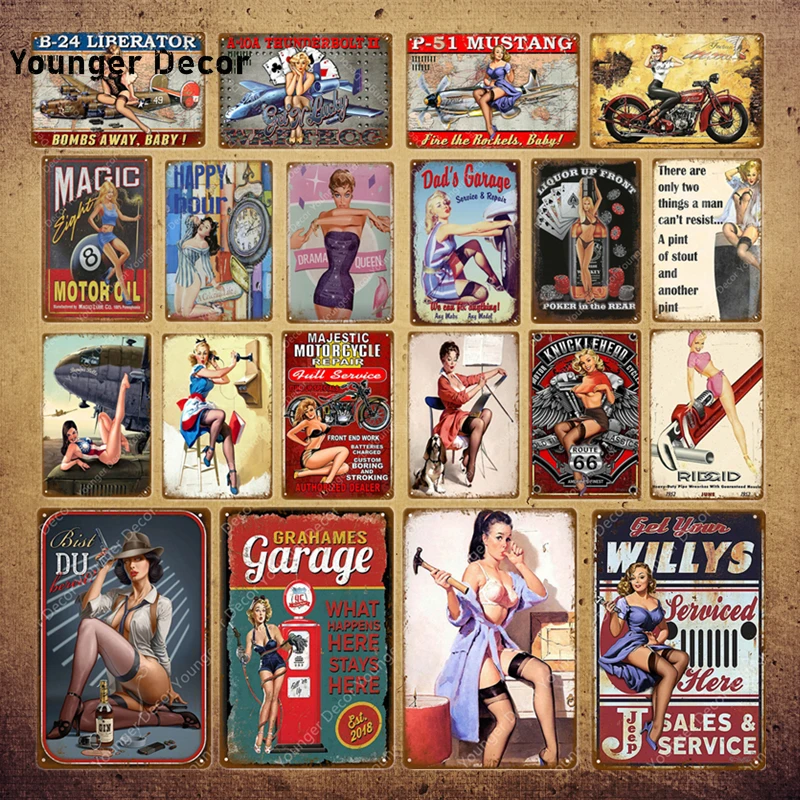 Retro Vintage Home Decor Garage Metal Signs Pin Up Girl Poster Car ...