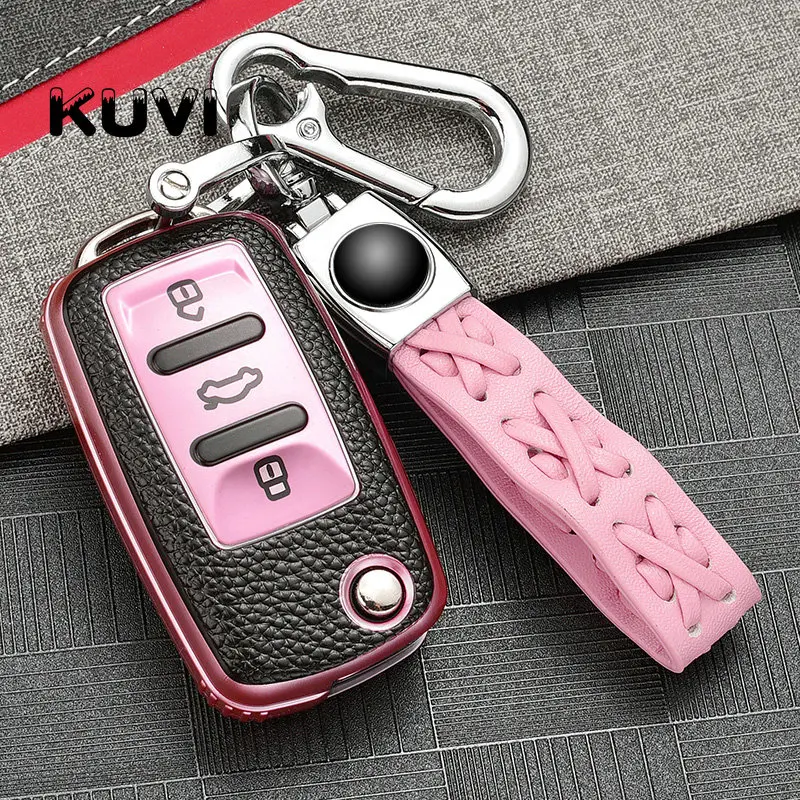 Leather-Car-Key-Cover-Case-For-Volkswagen-VW-POLO-Tiguan-Passat-B5-B6 ...