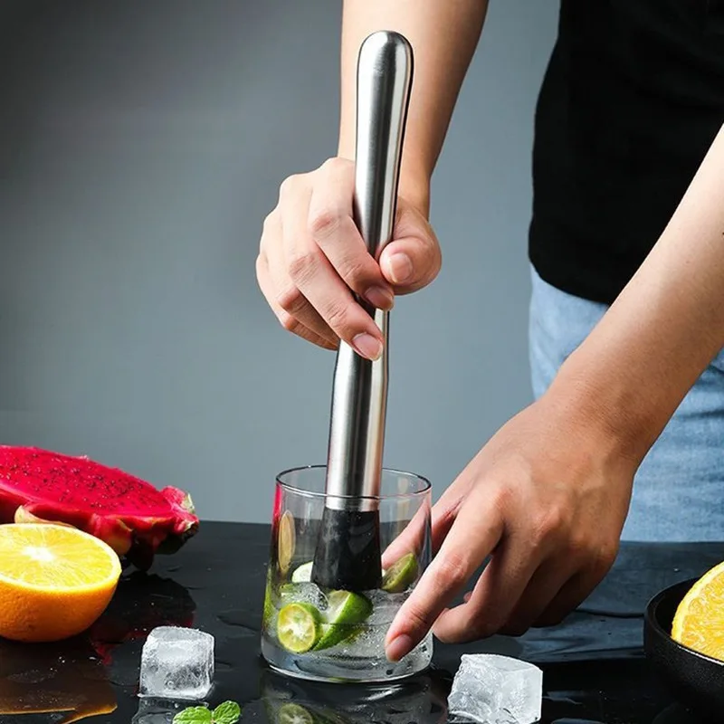 Stainless-Steel-Cocktail-Muddler-Wine-Mixing-Stick-Bar-Cocktail-Shaker ...