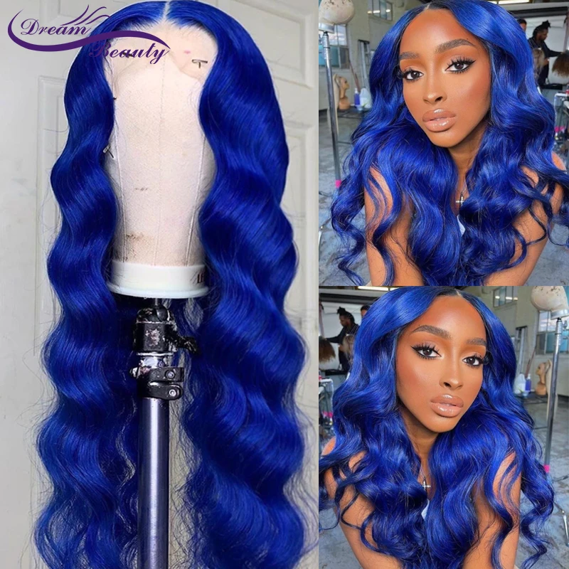 Blue-Human-Hair-Wigs-Blue-Colored-Wavy-13x4-Lace-Front-Wig-Pre-Plucked ...