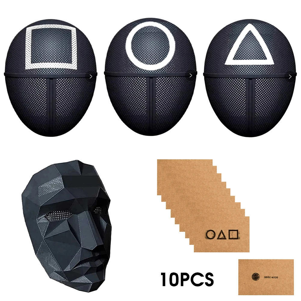 2021 TV 오징어 게임 블랙 마스크 코스프레 헬멧 마스크 할로윈 가상 파티 의상 소품 10pcs 오징어 게임 명함|Party ...